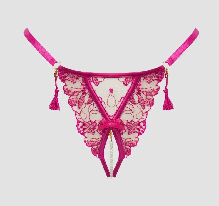 Nova Blacklight Lace Crotchless Pearl G-String | Sultry Company